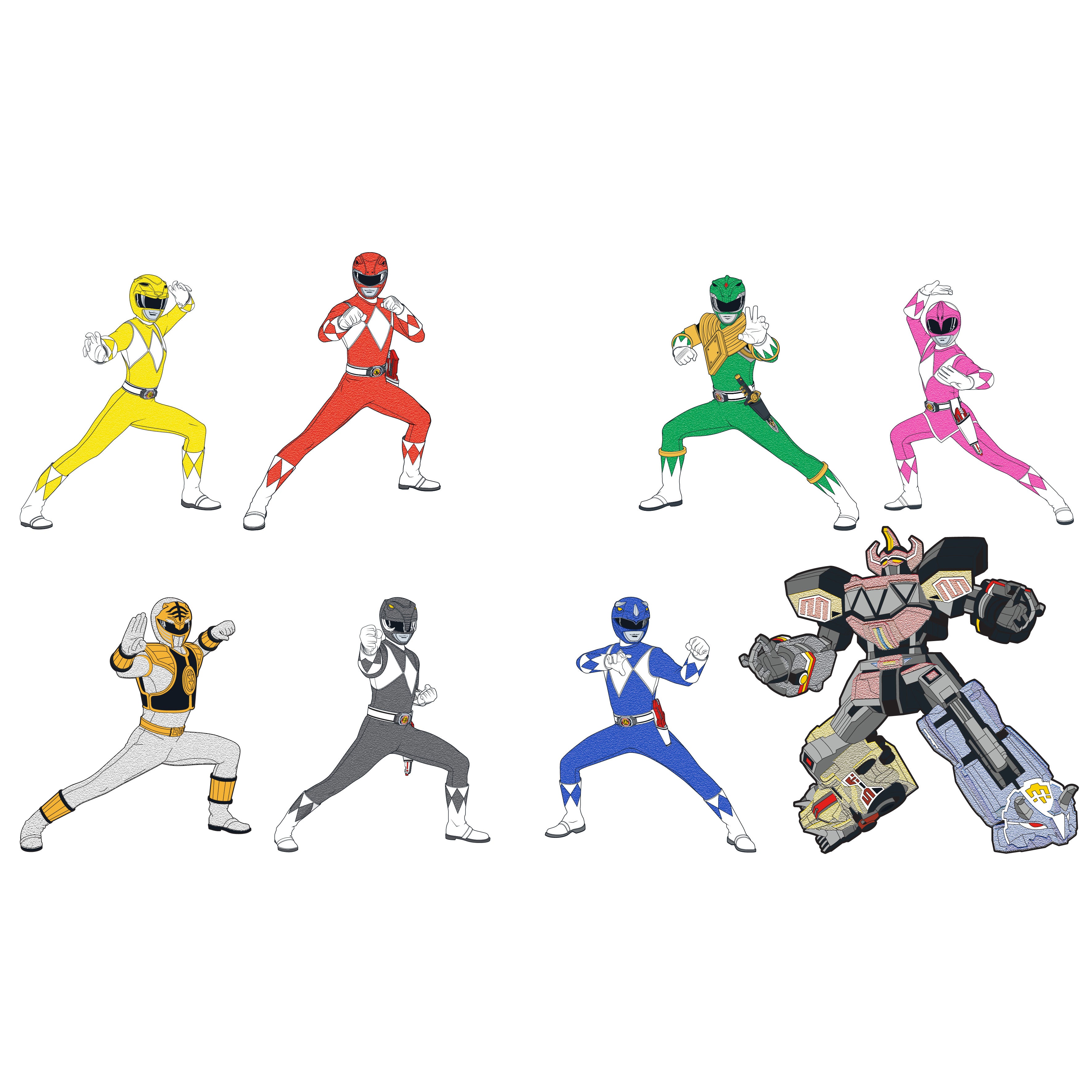 Power Rangers Glitter Pins Set